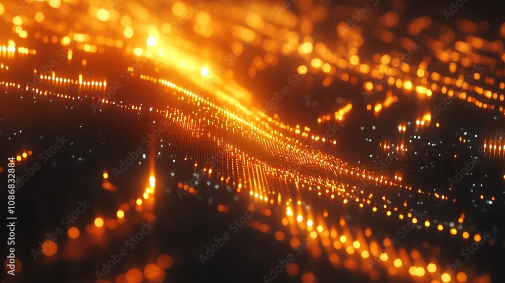 Illuminated blockchain patterns flowing through a glowing virtual ...