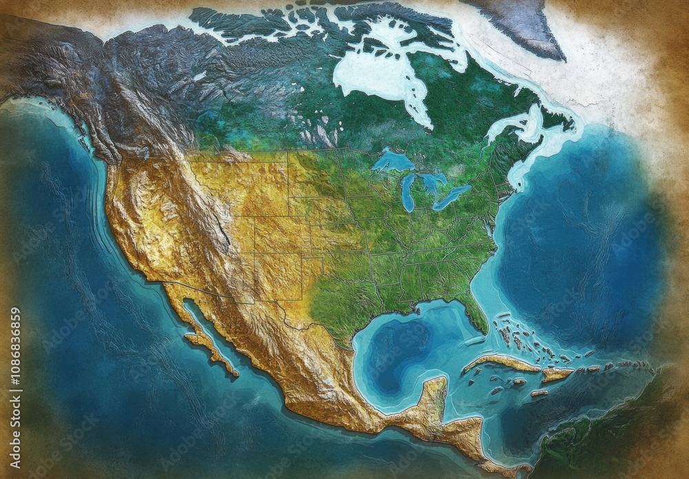 Detailed Topographic Map of North America Highlighting Elevation ...