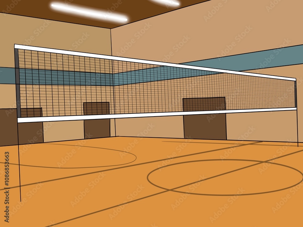 Empty volleyball court background cartoon illustration. interior design ...