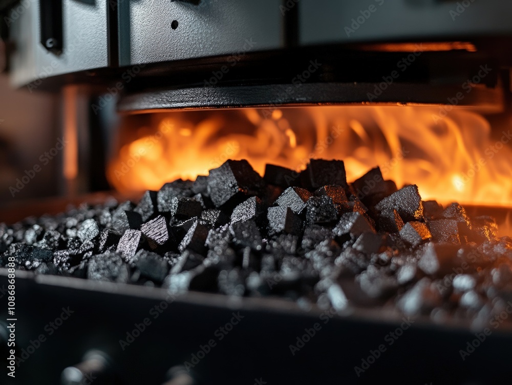 Coal to Liquid Technology Close-up of Burning Coal Briquettes in a High ...