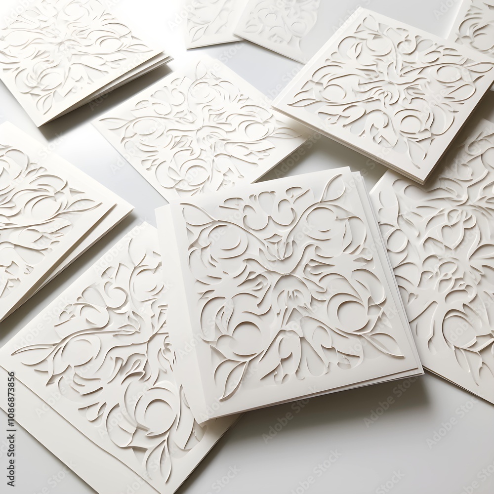Elegant white square cards with intricate floral laser cut designs ...