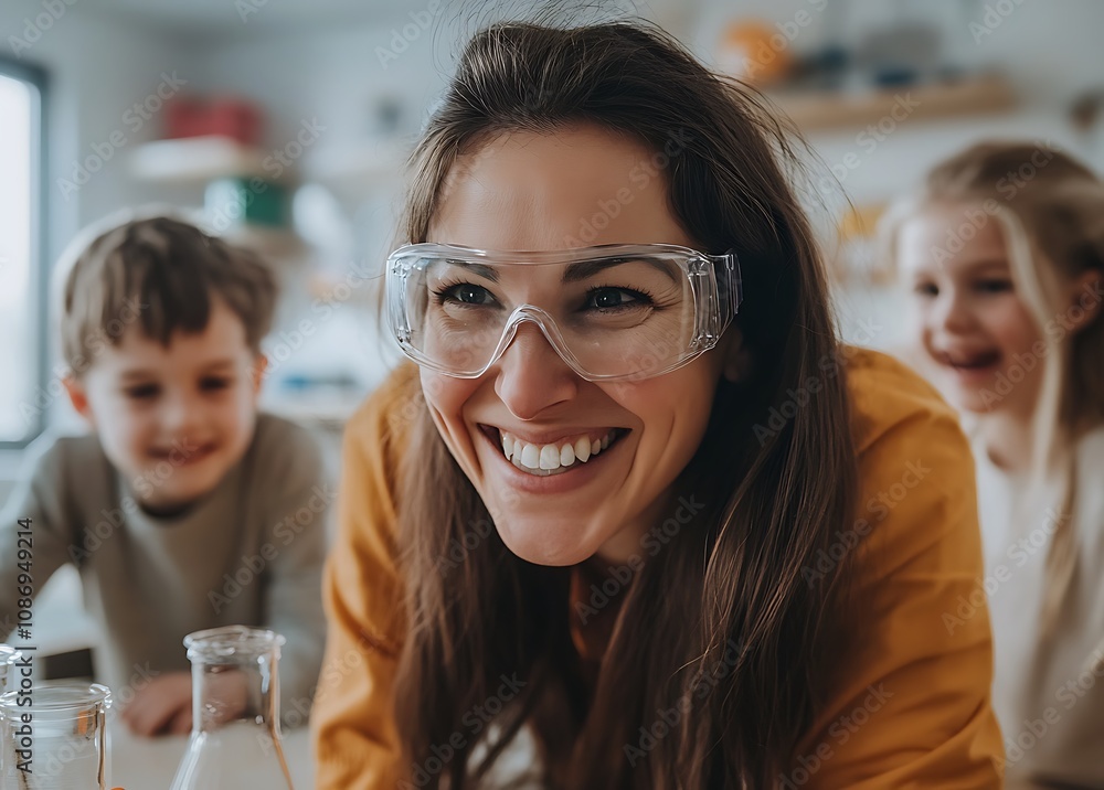 American teacher teaching children how to do science experiments in the ...