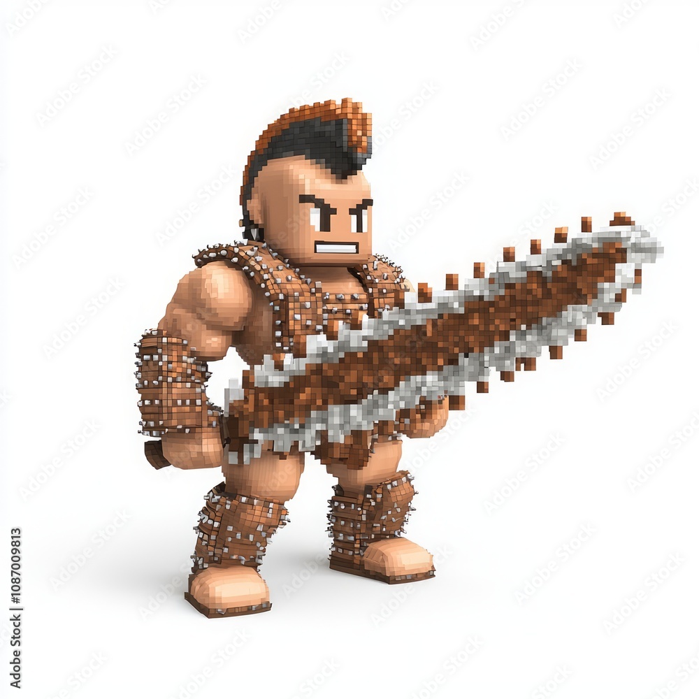 Brave 8-Bit Gladiator NPC Female Character Model in Pixelated Leather ...