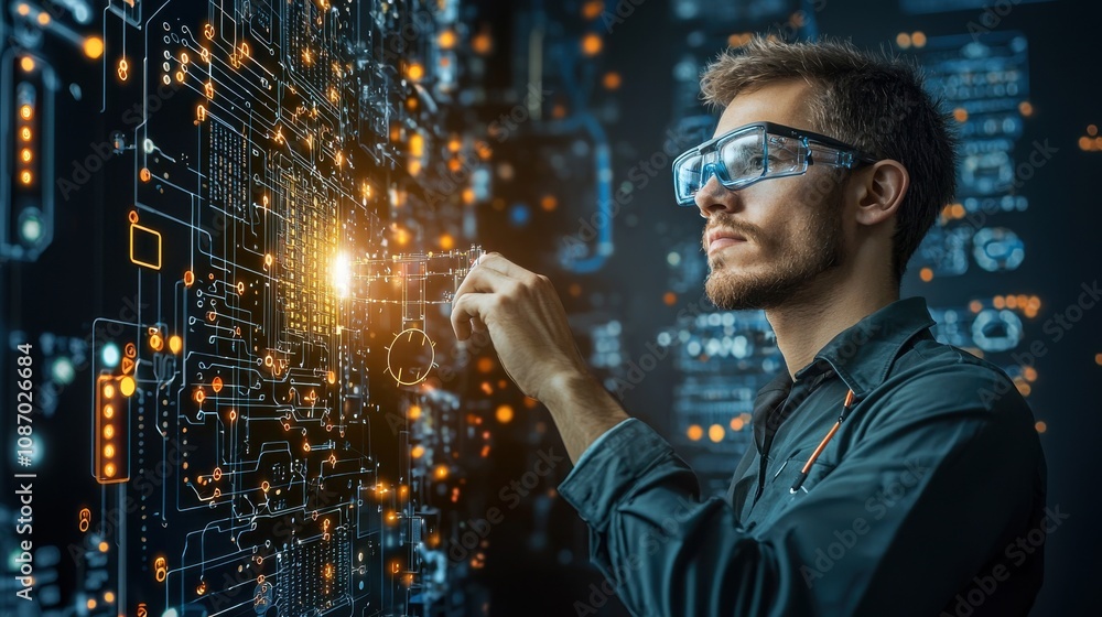 Engineer configuring a quantum processor with encryption standards in a high-tech lab a detailed ...