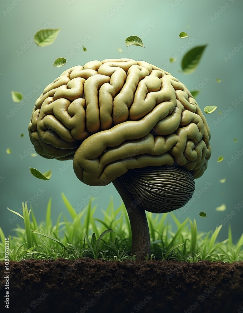 human brain,grass,soil,flying leaves,oxygen,veins,water,realistic ...
