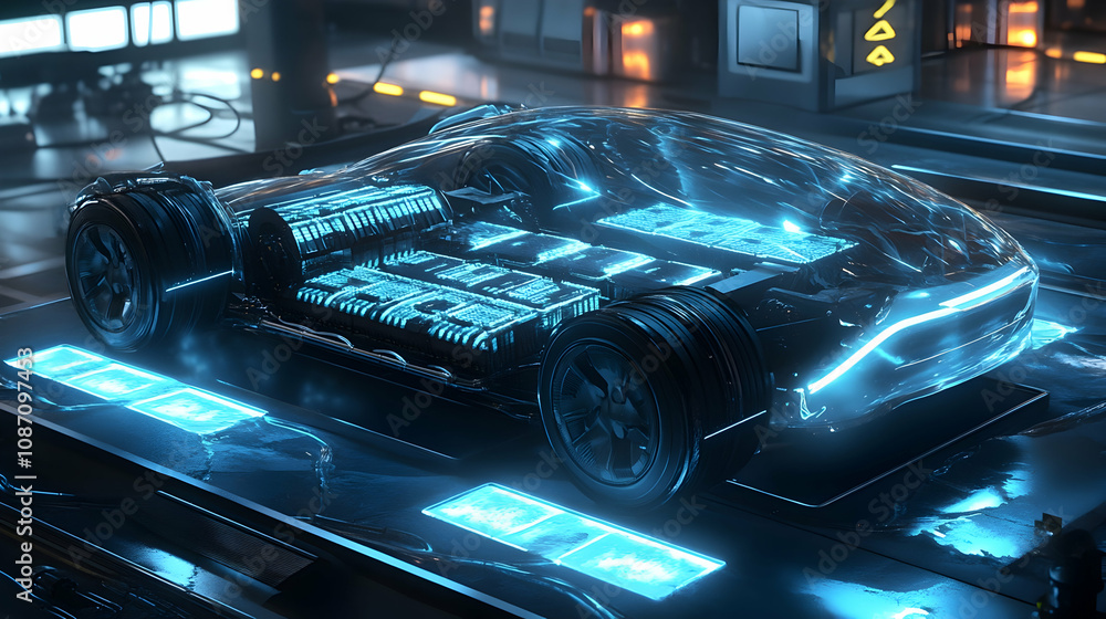 Concept art of an electric vehicle battery pack with emphasis on energy ...