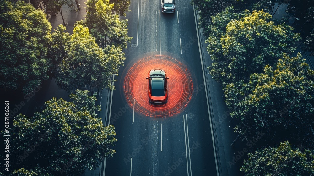 Autonomous vehicle navigating urban streets, showcasing advanced lidar ...