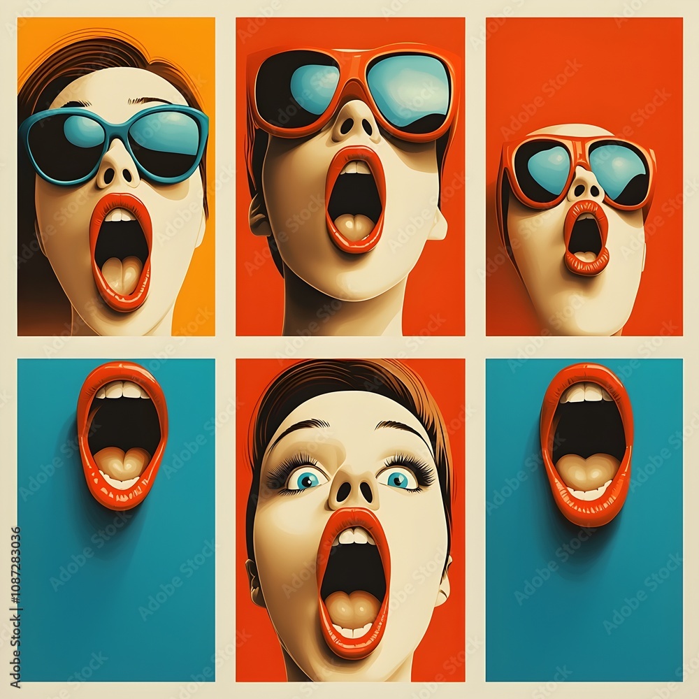 Captivating retro pop art portrait of a woman showcasing a range of ...