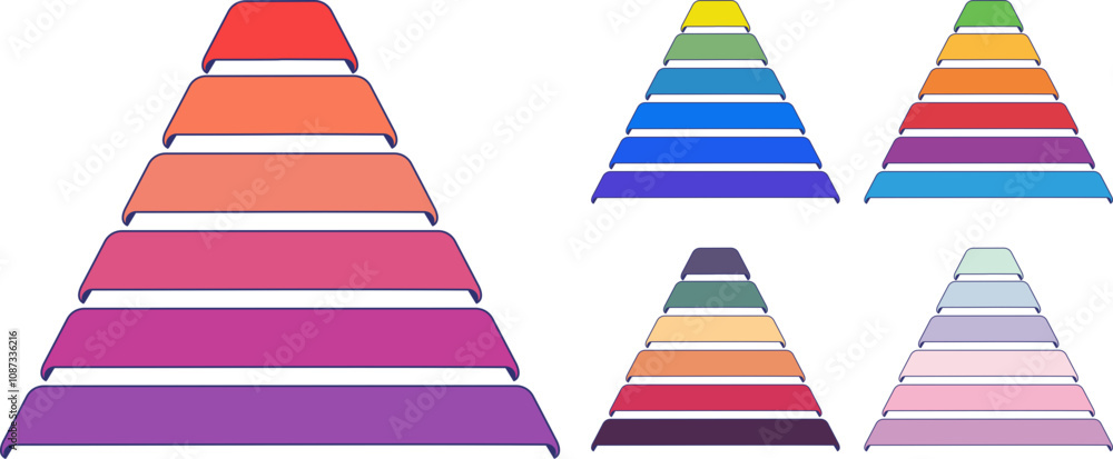 Ascending pyramid chart diagram. A flat pyramid diagram featuring six ...