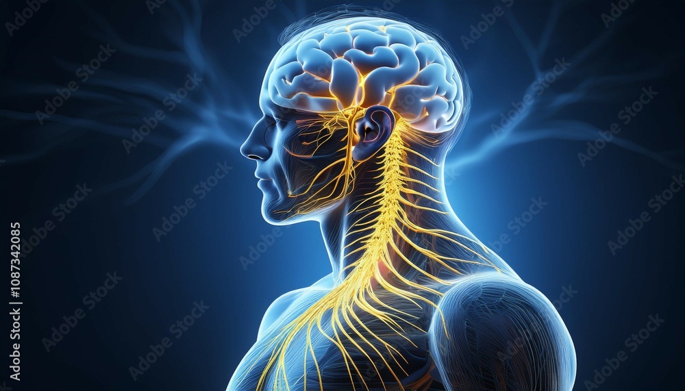 nervous system brain and spinal cord highlighted intricate neuron ...