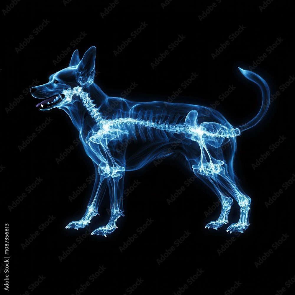 Radiographic Illustration of a Dog's Skeletal Structure Highlighting ...