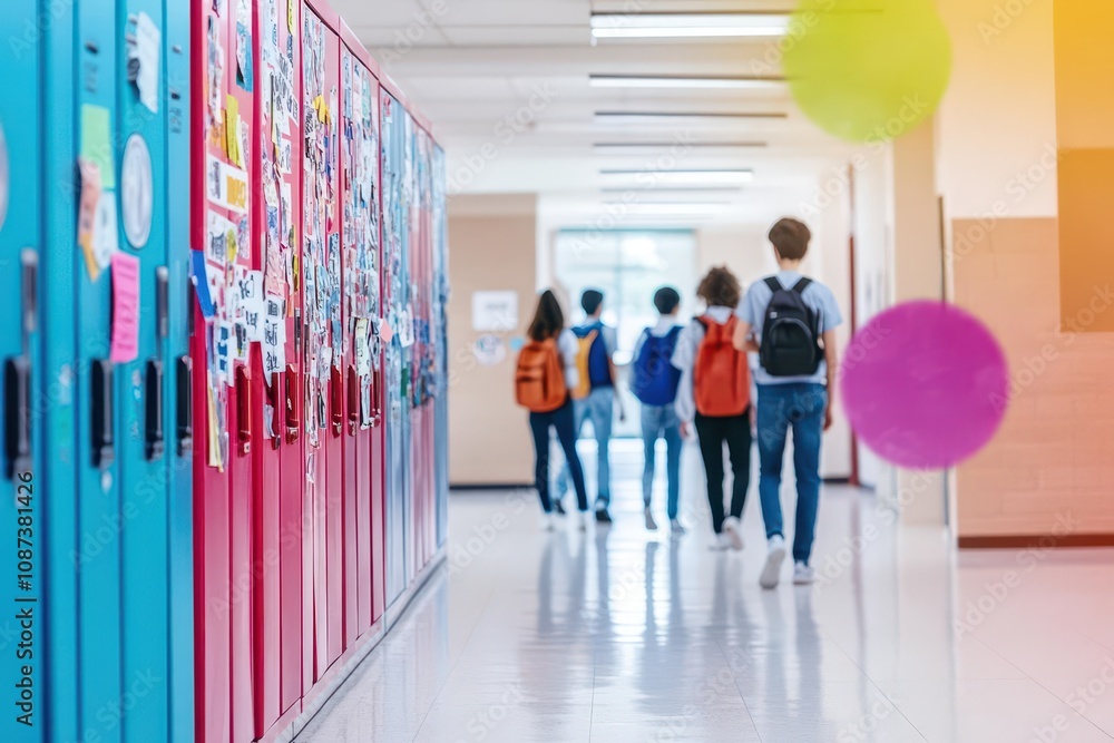 90s high school hallway, grunge fashion teens, lockers with stickers ...