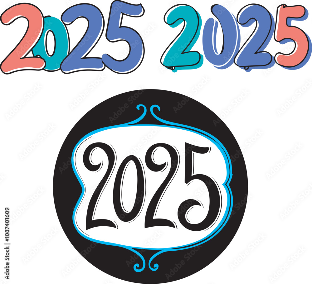 2025 Calligraphy black color set 2025 white background Stock Vector ...