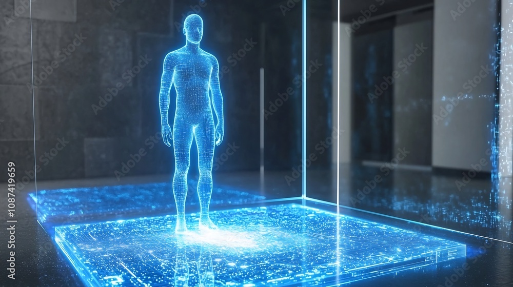 Futuristic holographic interface displaying a digital identity ...
