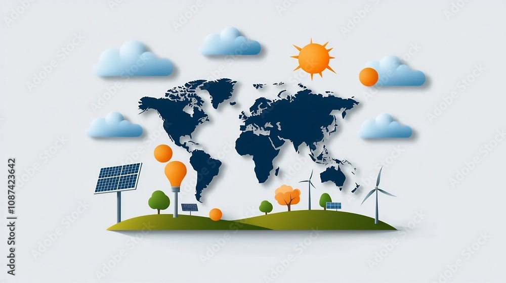 Flat design of a world map highlighting areas affected by climate ...