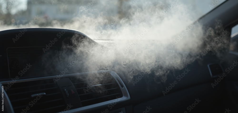 Interior of a Car with Smoke Emitting from Air Conditioning Vents ...