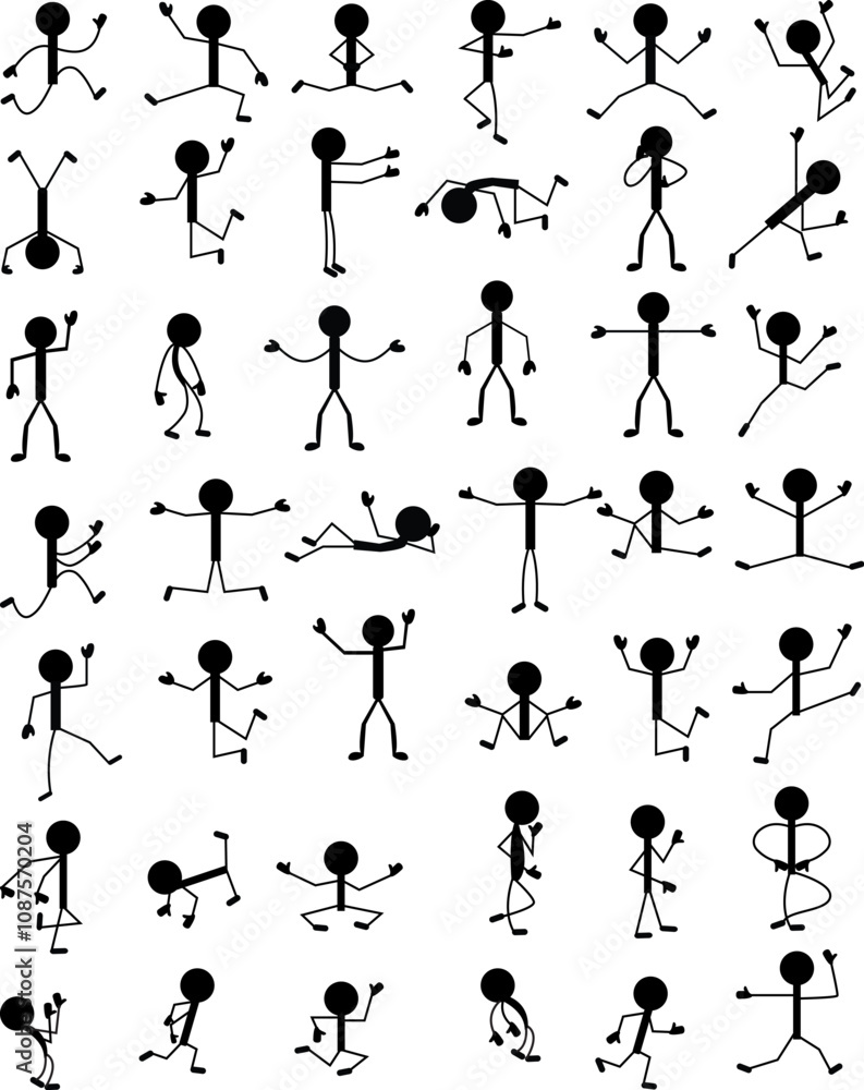 Hand drawn stick figure man pictogram, isolated silhouettes on white ...