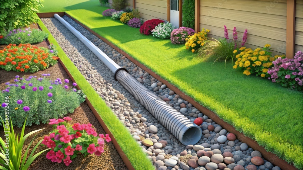 Drainage System Installation A Detailed View of a French Drain With ...