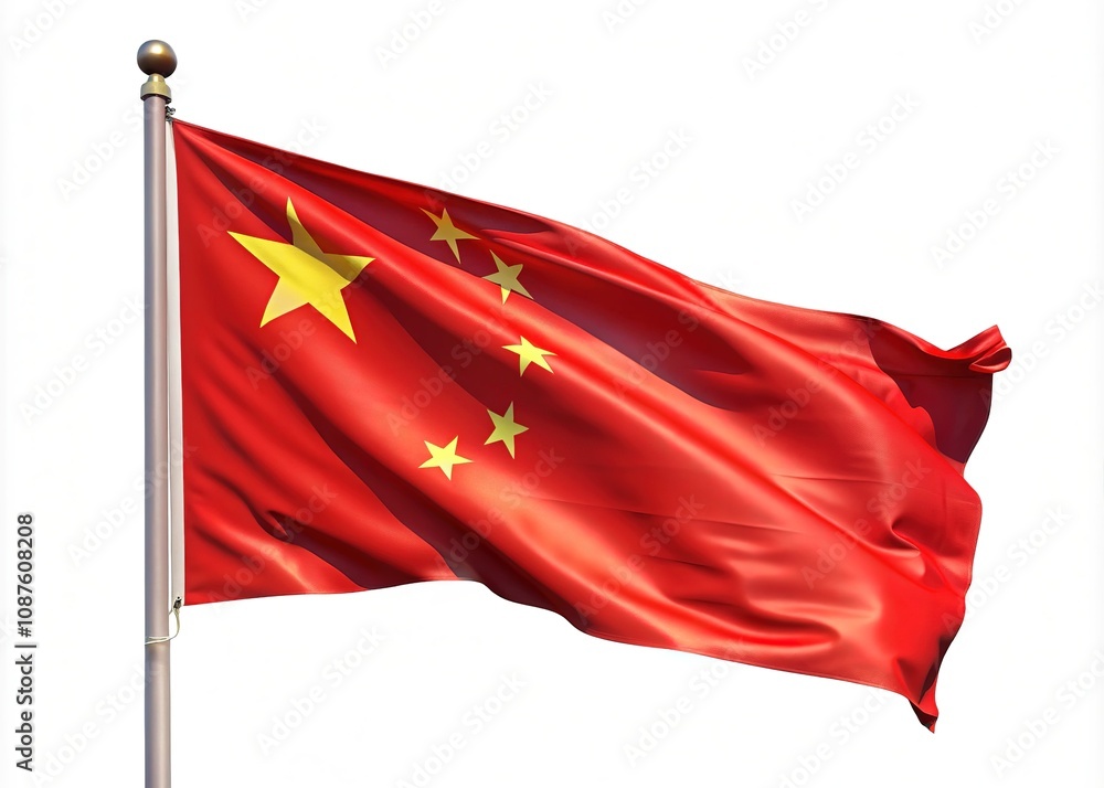 Officially rendered, the Chinese flag dances in a powerful 3D wind ...