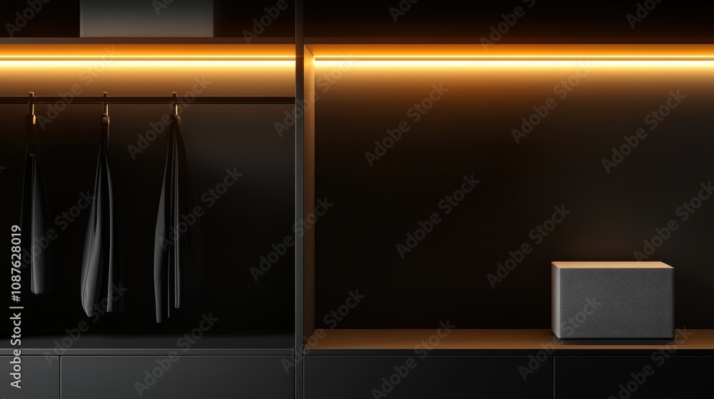 Conceptualize a closet with a monochromatic color palette, empty ...