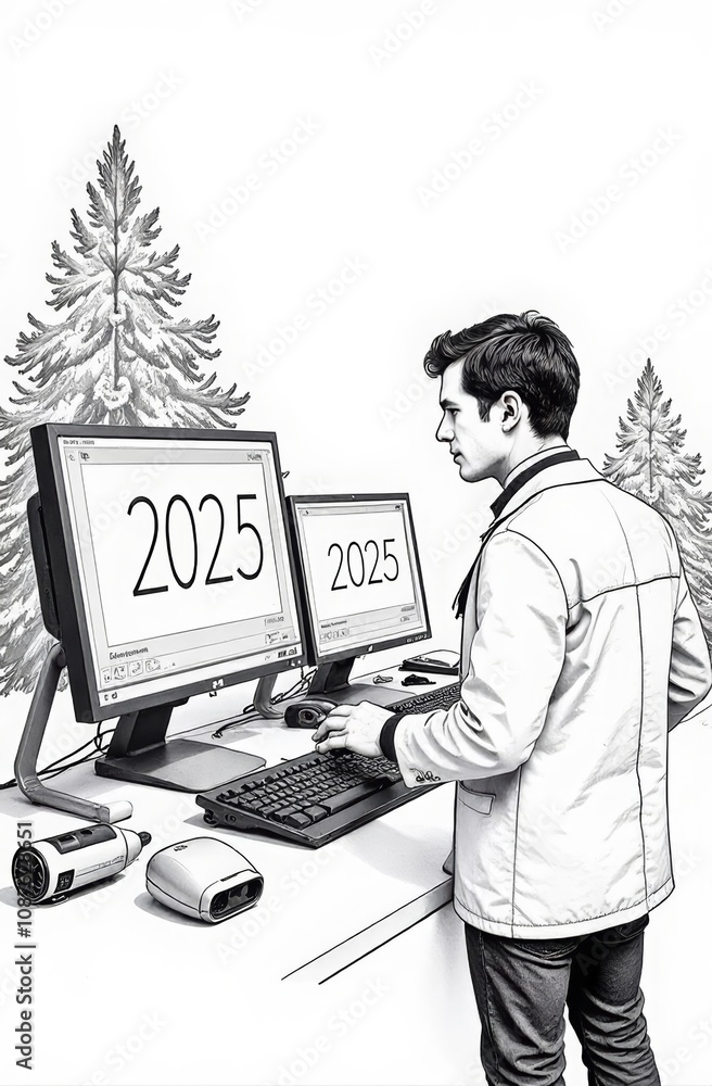 Researchers in the office making programs on a computer, 2025 Stock ...