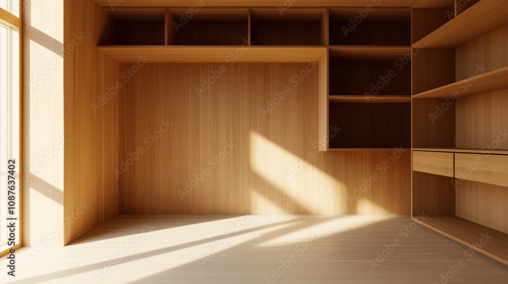 Conceptualize a closet with a monochromatic color palette, empty ...