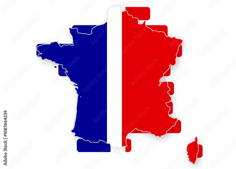 shape simplified of the map of France, design style as the flag of ...