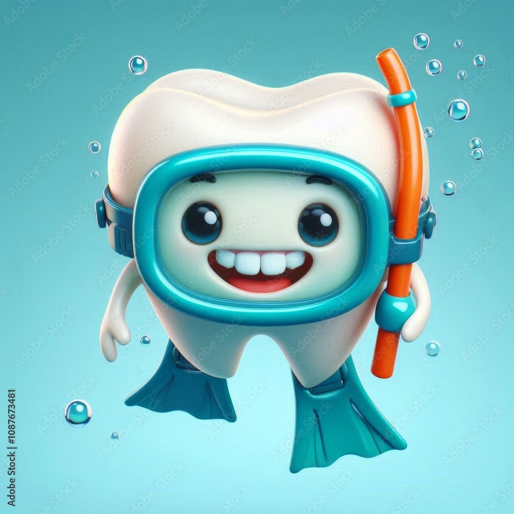 Cute 3D Cartoon Diver Tooth Floating Character Generative AI Stock ...
