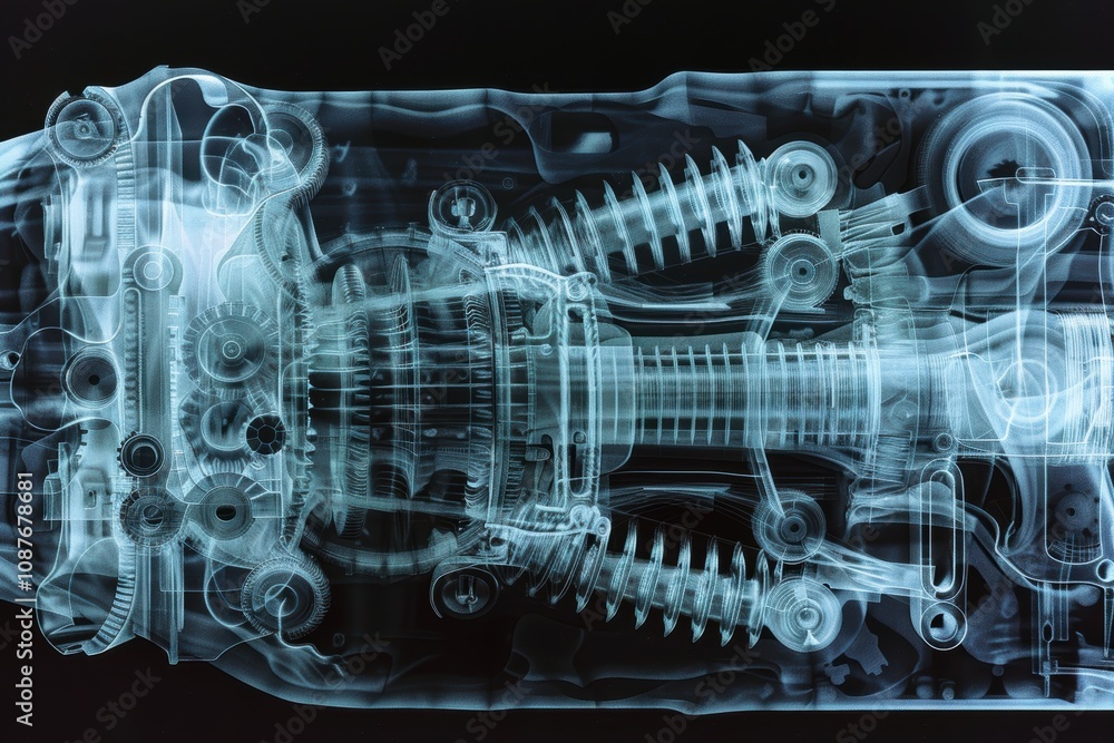 Industrial X-Ray of Gearbox Revealing Intricate Internal Gears and ...