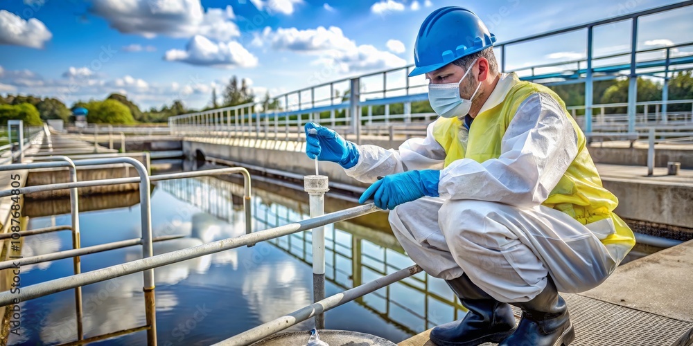 Water Treatment Plant Inspector Sample Collection, PPE, Industrial ...