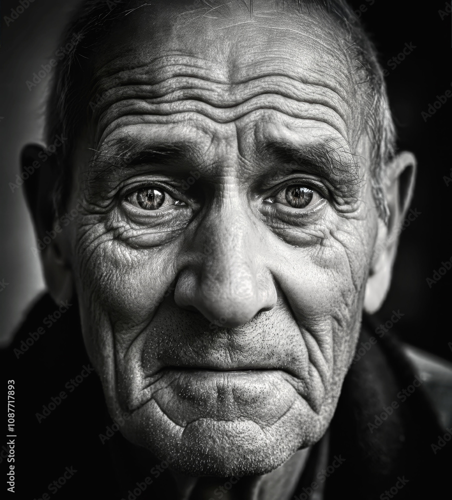 old man with wrinkles and powerful eyes, close portrait on the face ...