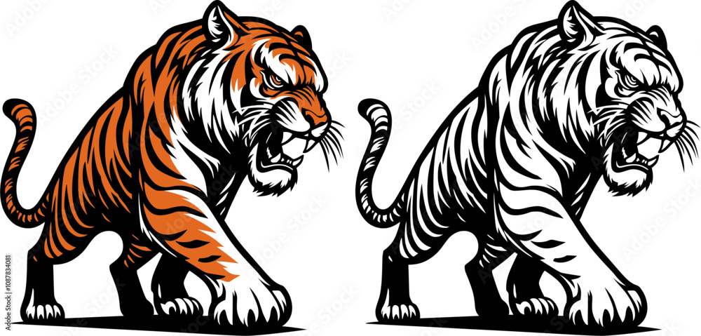 adult growling crouching tiger, vector drawing Stock Vector | Adobe Stock