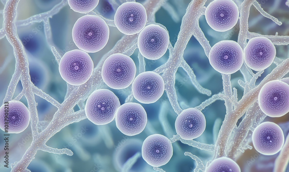 Detailed microscopic image of candida albicans, a type of fungus that ...