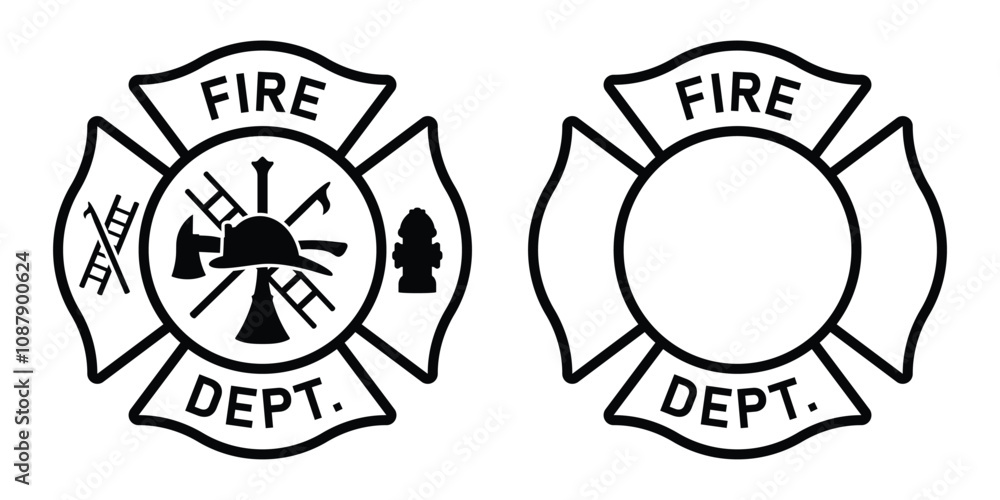 Firefighter maltese cross badge icon. Clipart image isolated on white ...