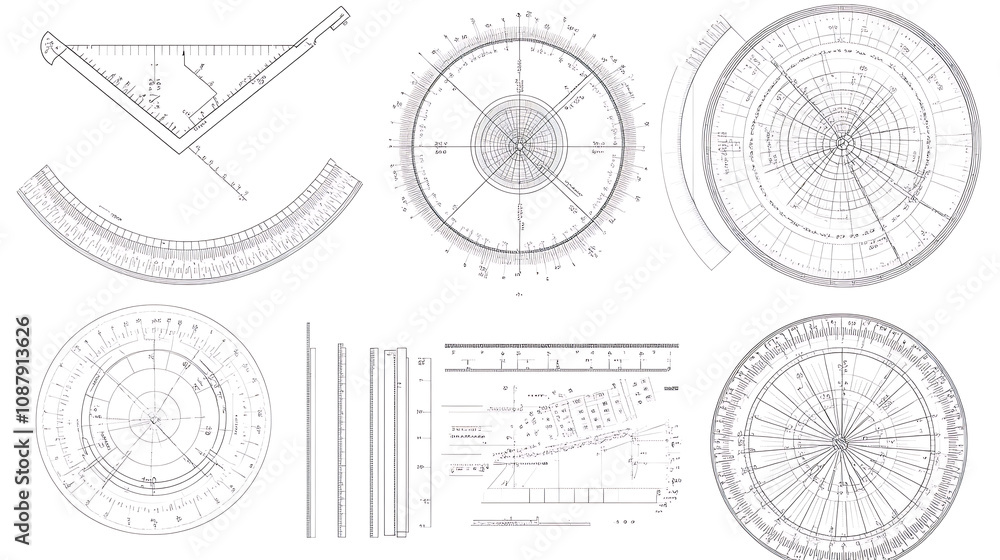 Measuring tool set for angles, Metric rulers set with 180 degree measure and round 360 ...