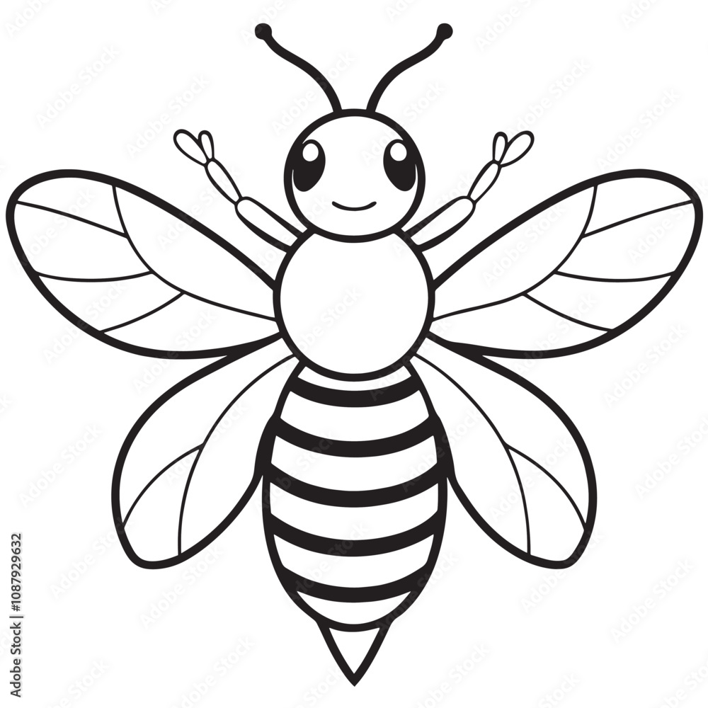 Bee line art coloring page for kids Stock Vector | Adobe Stock