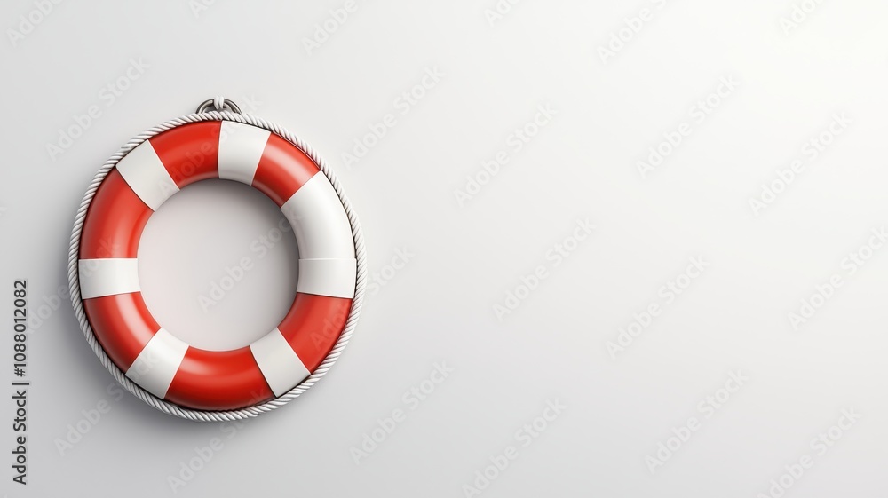 Life saving Safety Concept. A vibrant life preserver floats against a ...