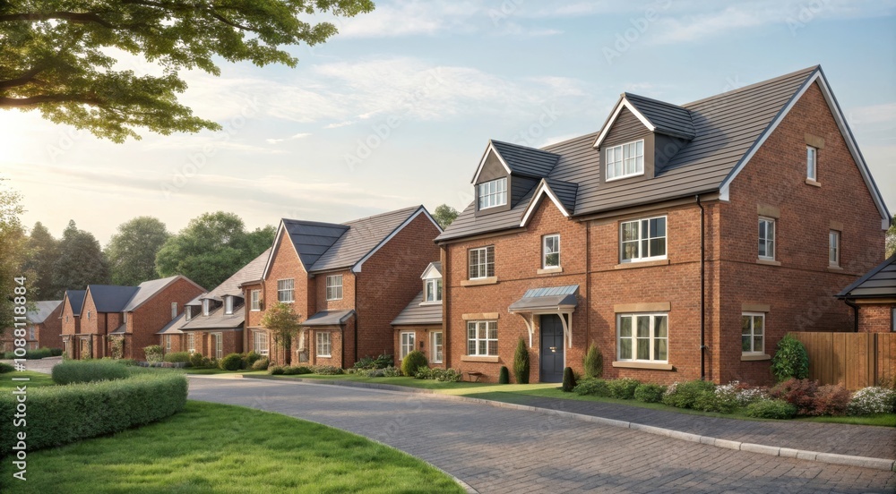 New Affordable Housing Development in the UK Provides Modern Family Homes. Generative AI Stock ...
