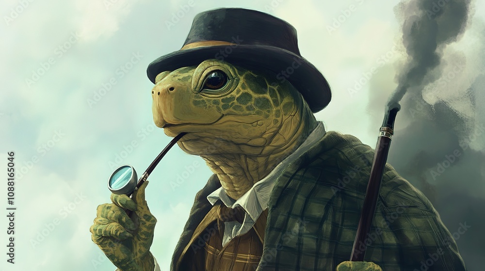Turtle Dressed in Sherlock Holmes-Inspired Detective Outfit, Featuring ...