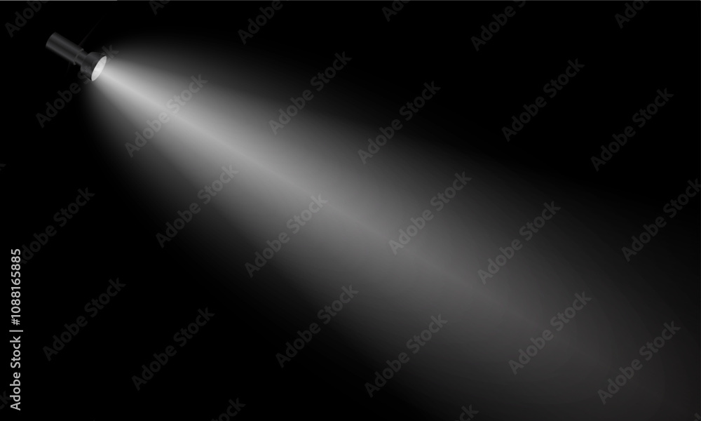 flashlight black background vector. Light of spotlight ray on stage ...