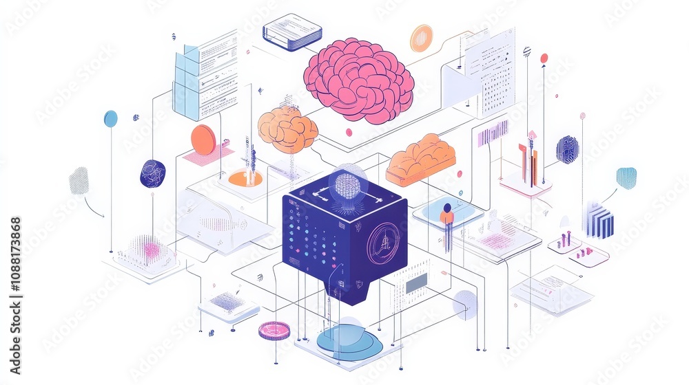 A conceptual graphic of AI creation, showing inputs, hidden layers, and ...