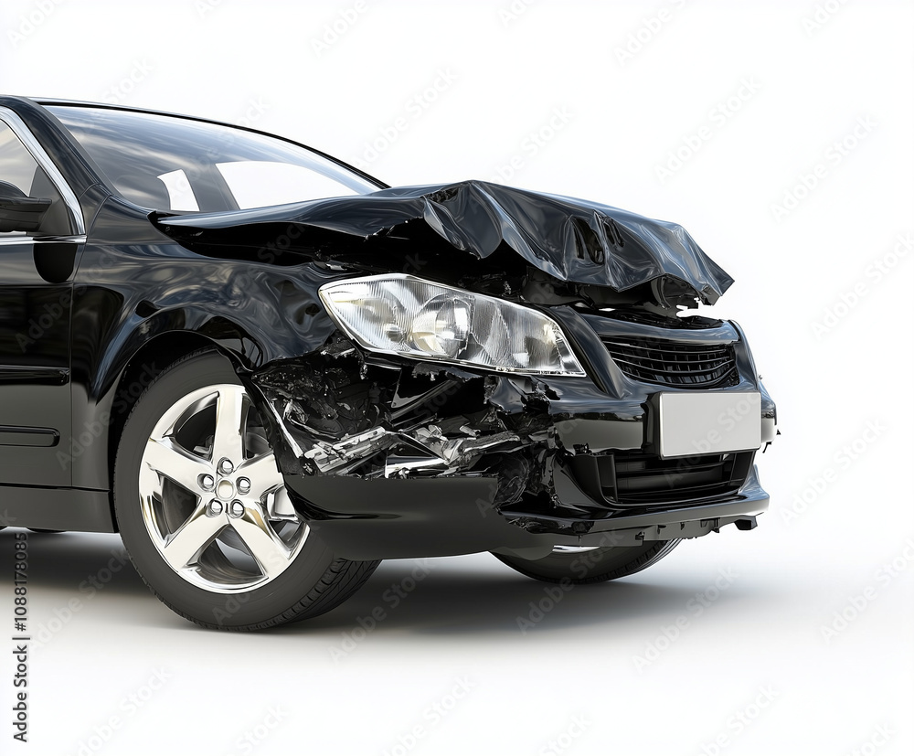 Damaged car with a crumpled front bumper, on white background. PNG ...