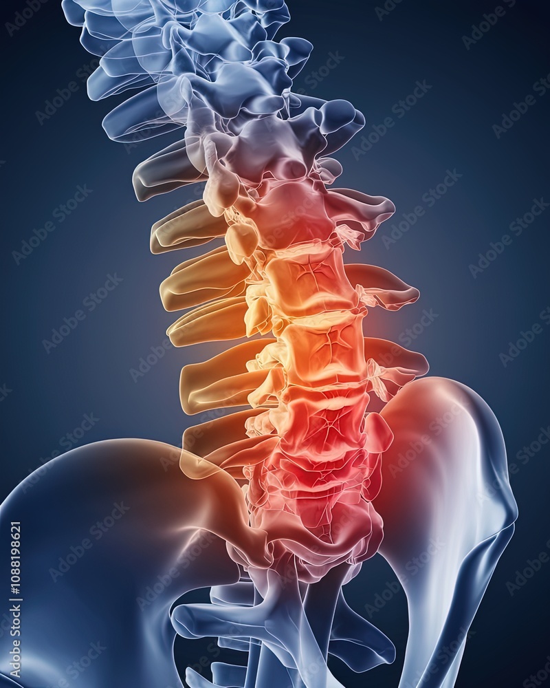 Spine Pain Anatomy: A detailed medical illustration depicting the ...