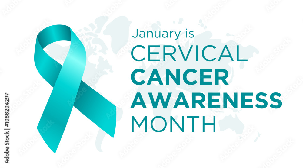 Cervical Cancer Awareness Month Design with Teal Ribbon Illustration ...