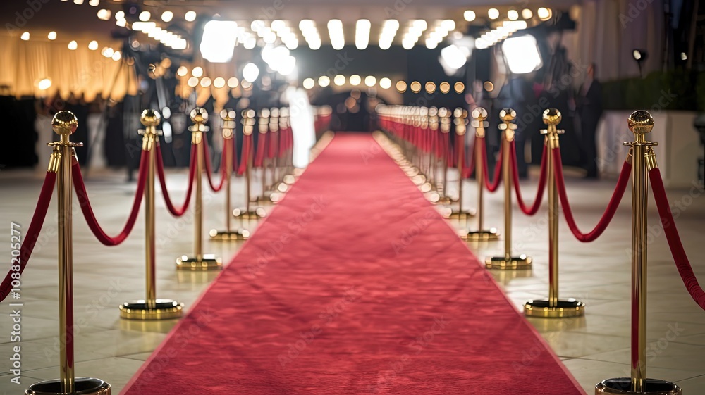 Red carpet at a VIP event with stairs, rope, and a door, symbolizing ...