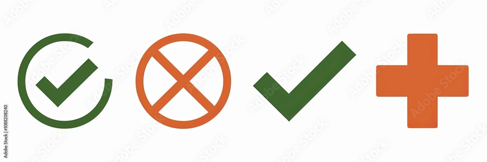 Check Mark Icon Set: Four variations of a check mark icon in different shapes—circle, square ...