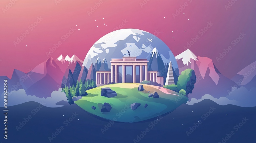 2410_120.international landmarks on abstract globe representation ...