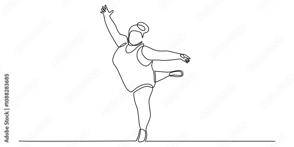 continuous line drawing of fat woman dancing ballet.one line drawing ...
