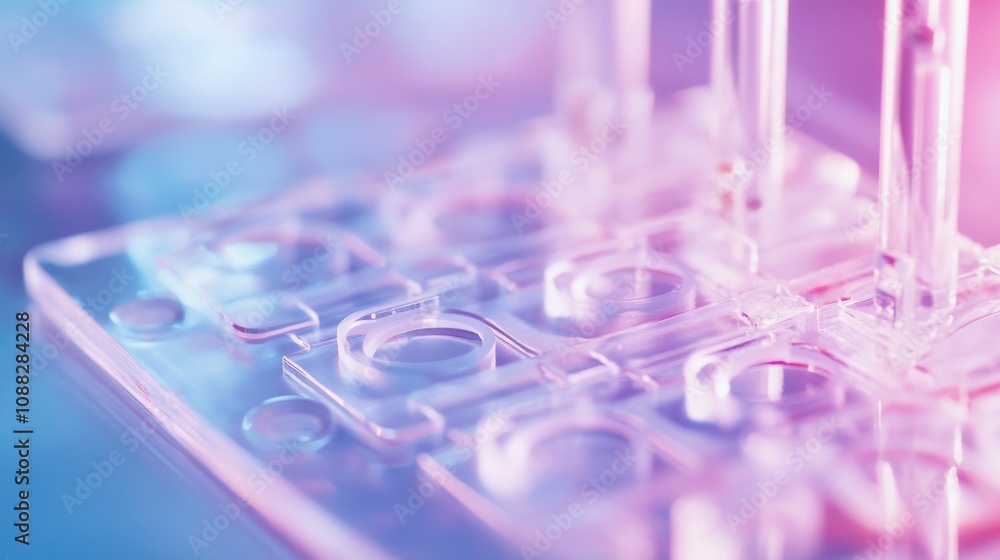 An extreme close-up of a 3D-printed microfluidic chip for drug delivery ...