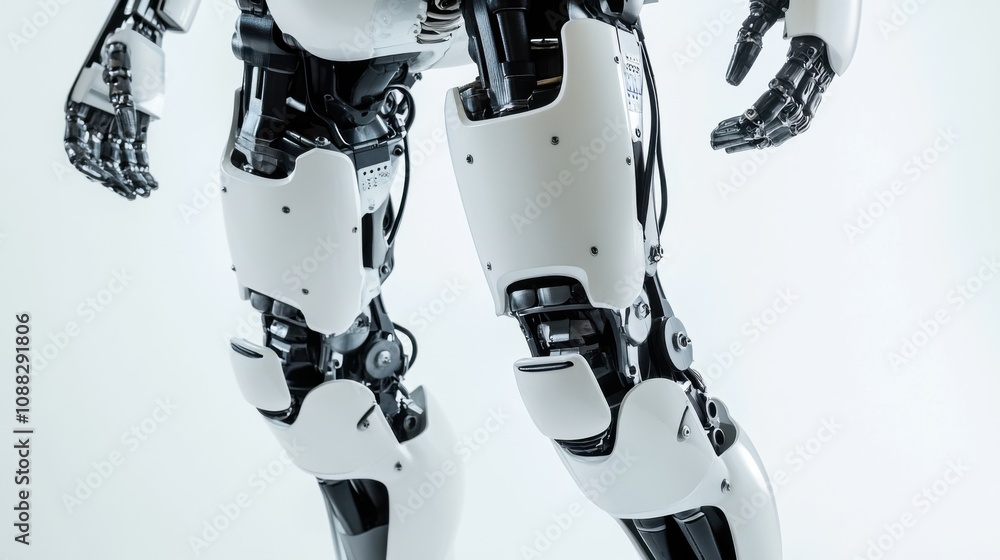 An extreme close-up of a humanoid robot's balance and stability control ...